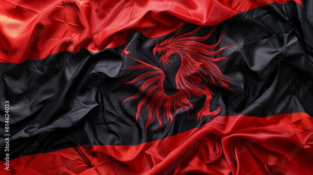 flag of Albania waving majestically in the air, showcasing its bold red ...