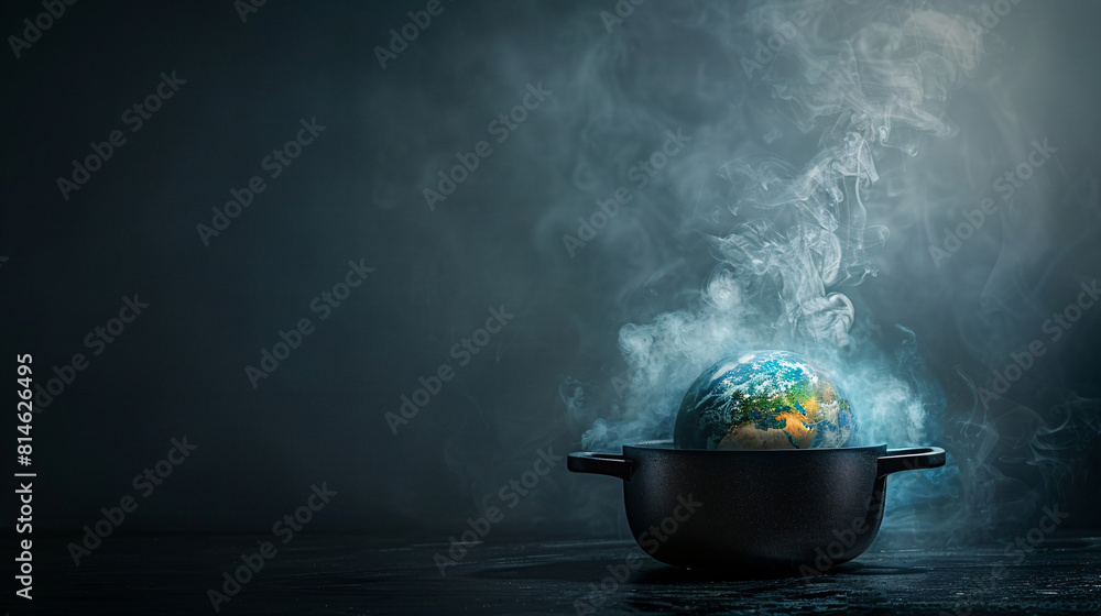 On a simple, minimalist background, a pot is shown boiling with the ...
