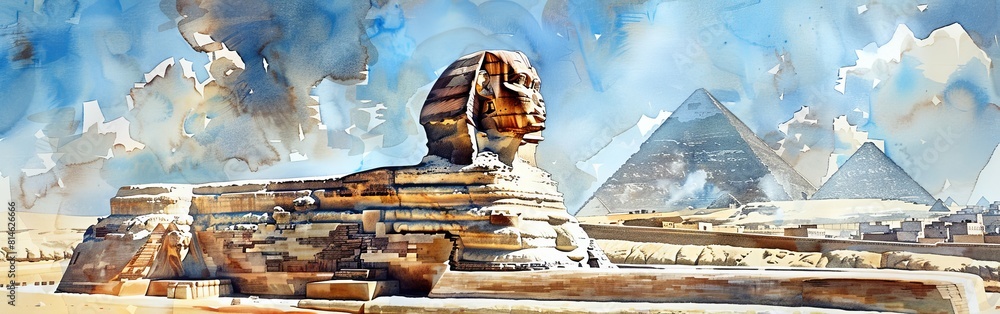 Foto de A watercolor painting depicting the Great Sphinx statue ...