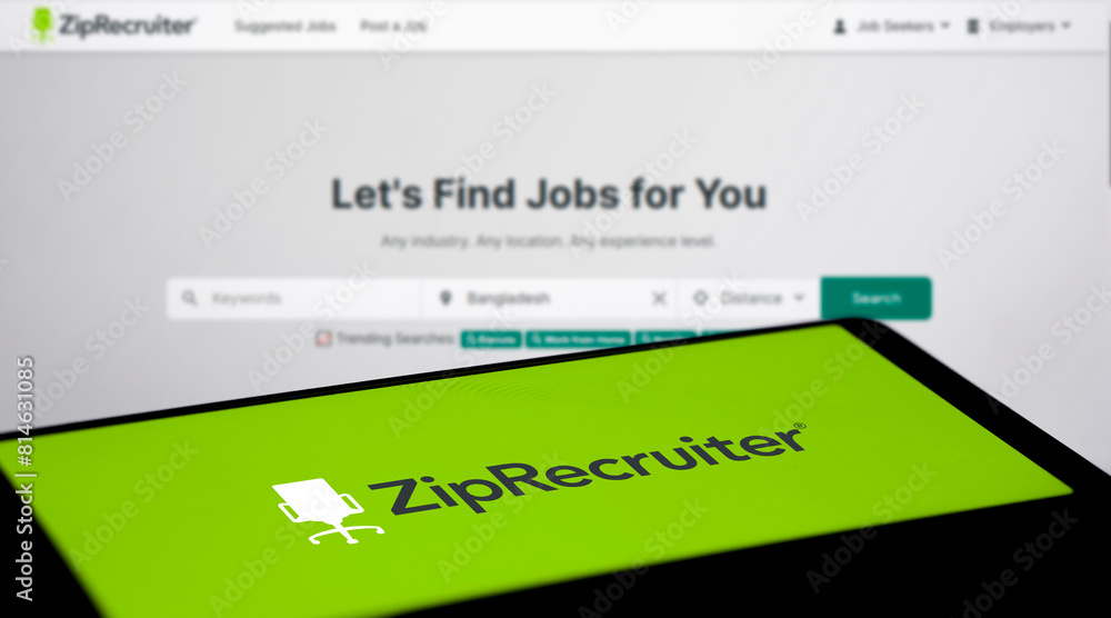 Dhaka, bangladesh- 14 May 2024: ZipRecruiter logo is displayed on ...