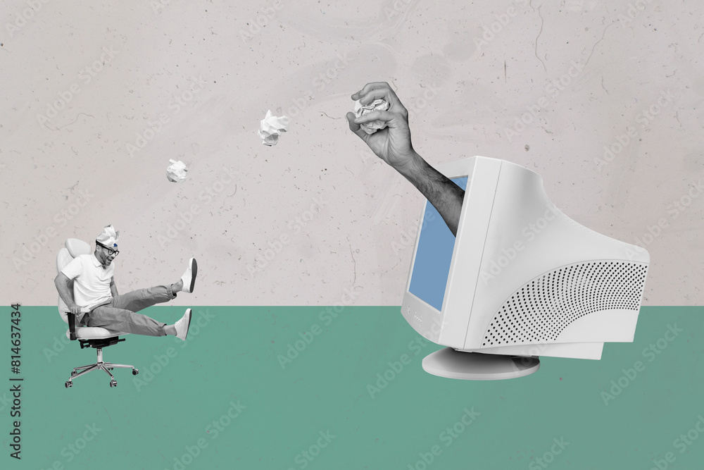 Contemporary art collage illustration of young guy brainwashed watching ...