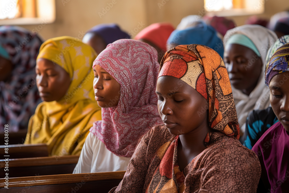 African women praying quietly in traditional hijabs. Generative AI ...