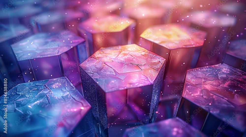 Distant and blurry texture of a geometric purple and blue giant stained ...