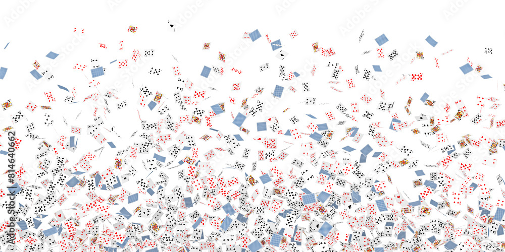 Flying playing cards on transparent background, abstract chaos of ...