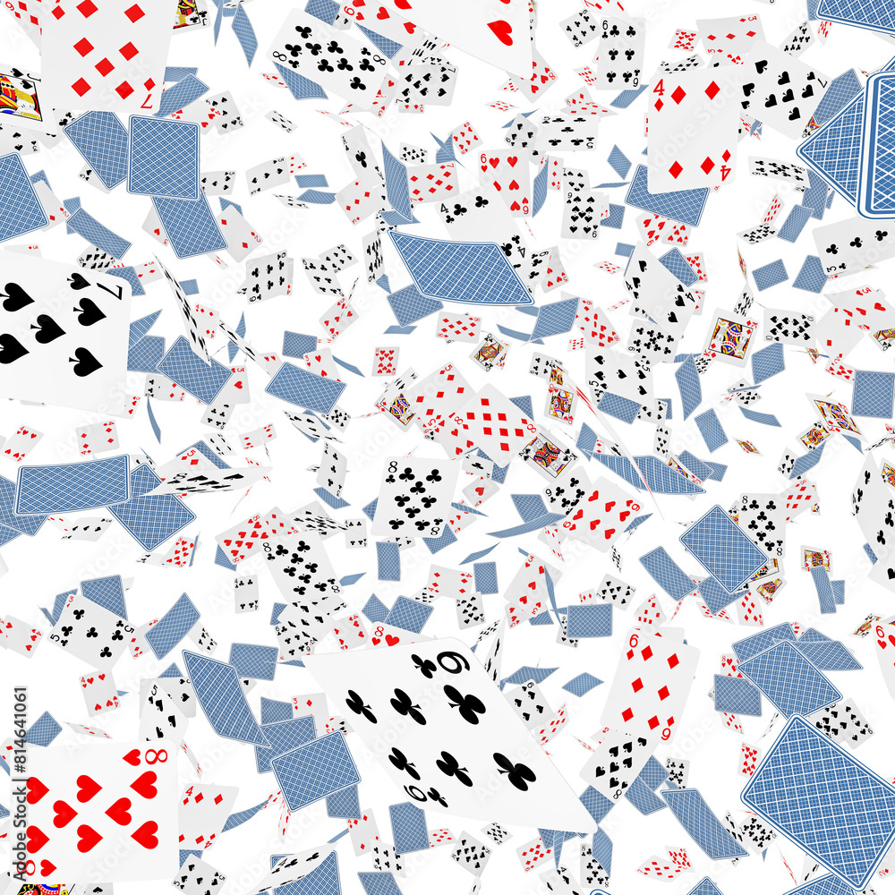 Flying playing cards on transparent background, abstract chaos of ...