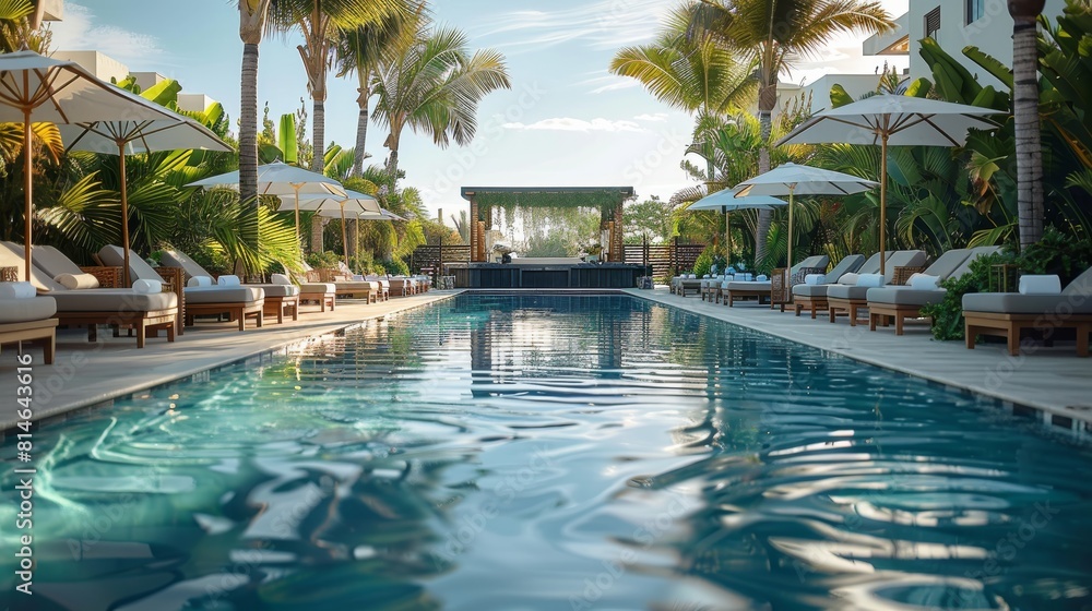 An outdoor pool bar is the focal point of long pool in the Beach ...