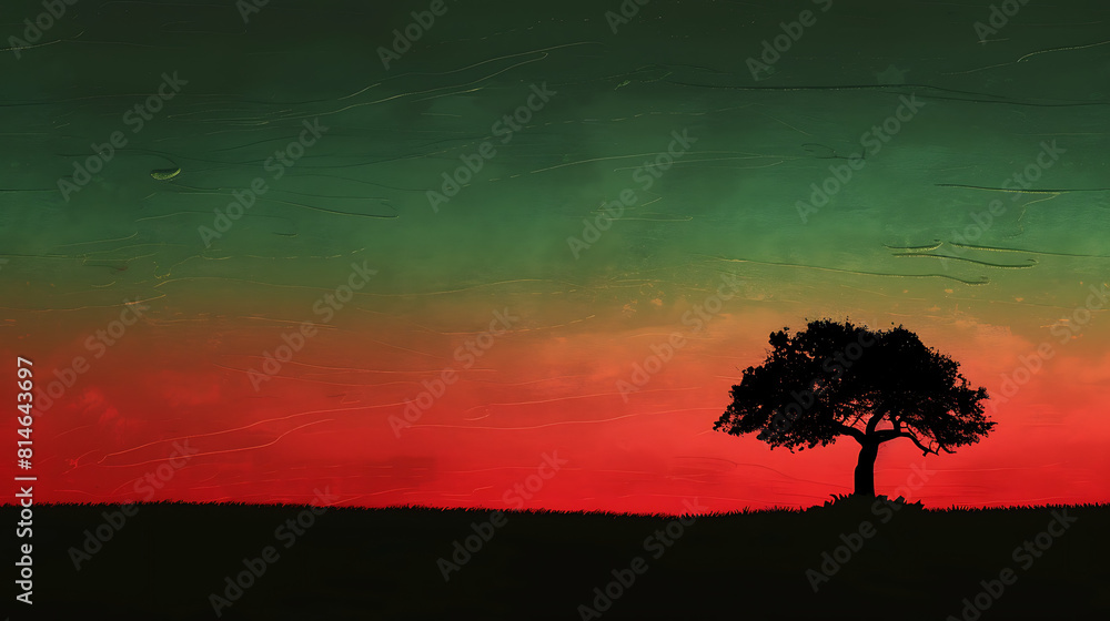 Juneteenth background with red green sky and silhouette of a tree Stock ...
