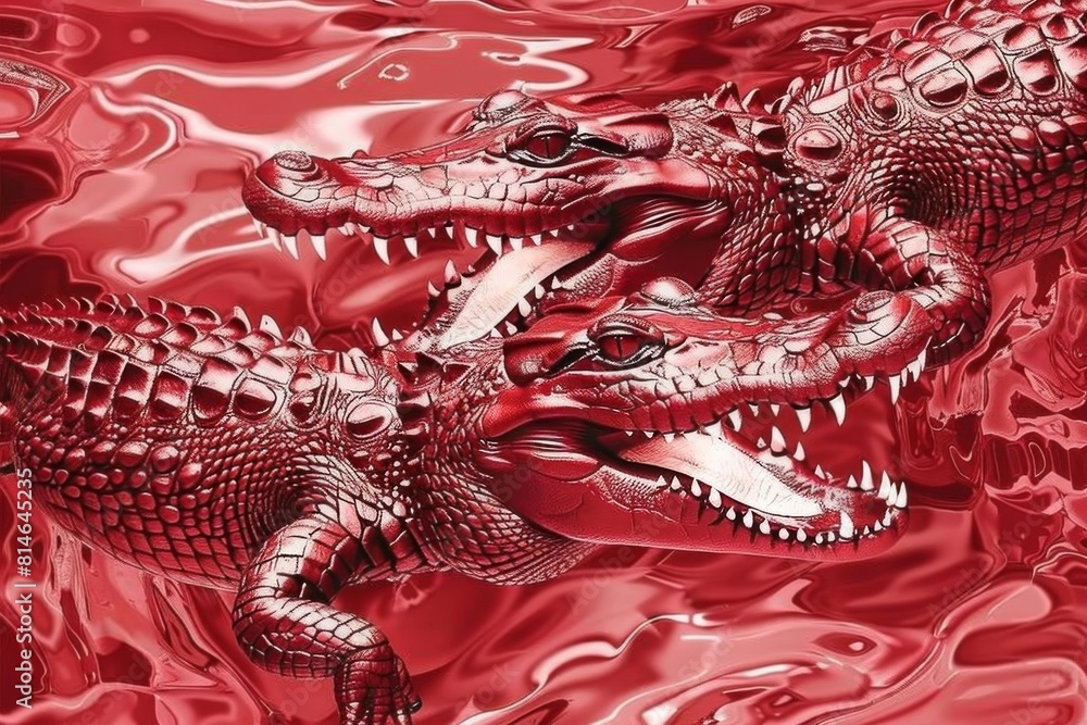 A Detailed and Lifelike Illustration of a Crocodile Swimming in Red ...