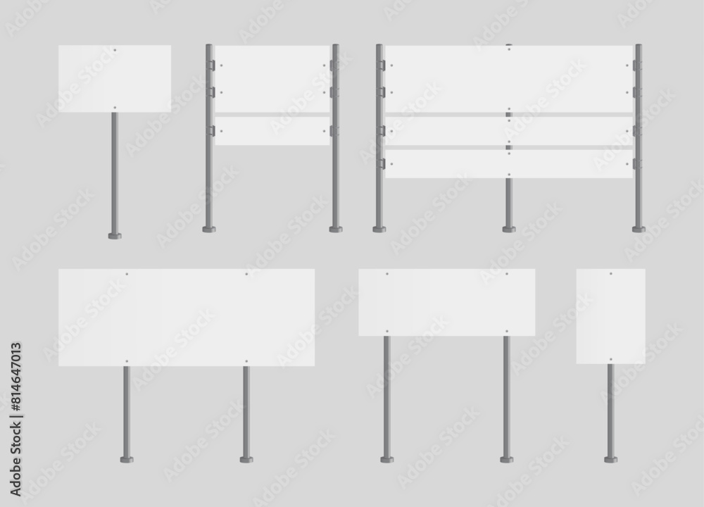 Realistic Blank Signboards on Roads. White Blank Boards and Traffic ...