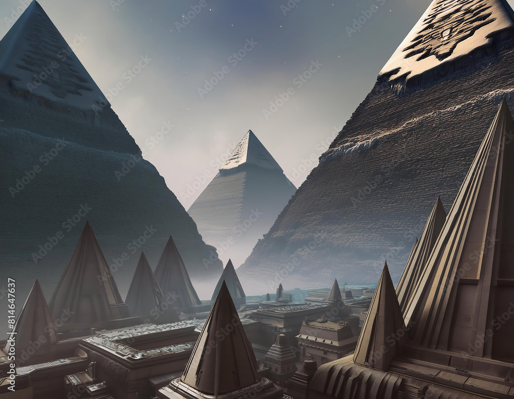 Fantasy illustration of ancient temples in shape of pyramid in the ...