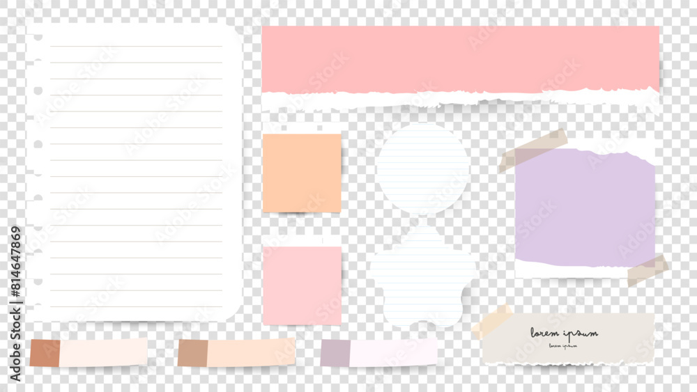 Paper and notes, stickers, sticky sheets and tape Vector Set isolated ...