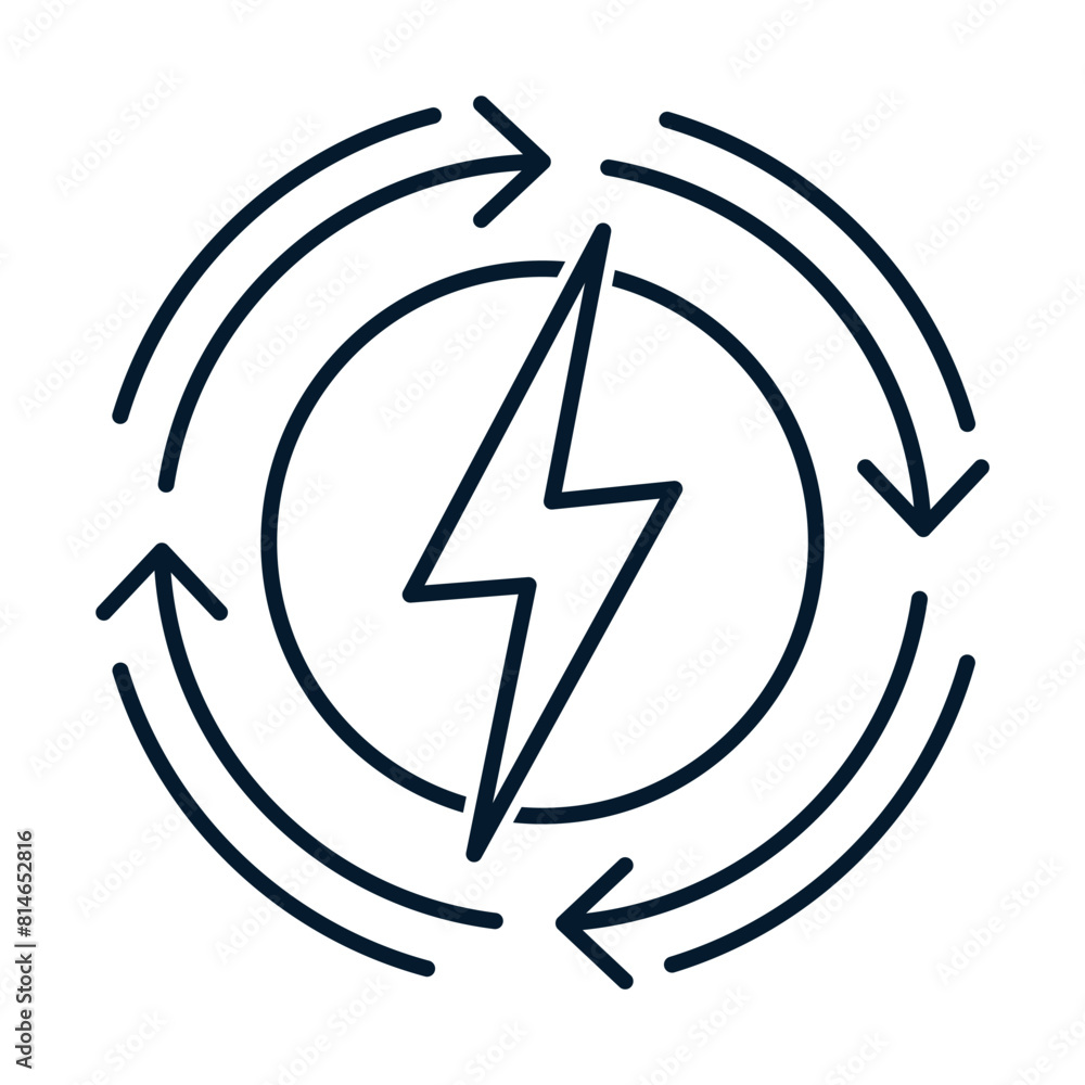 Arrow in a circle and an energy sign. Recharge. Vector icon isolated on ...