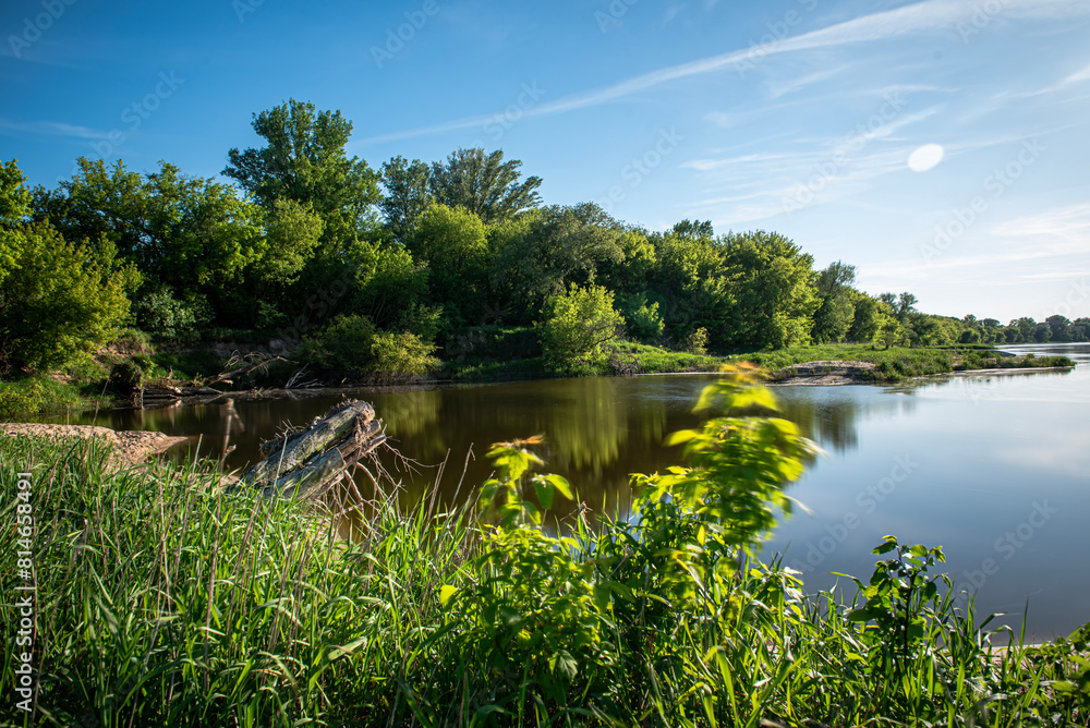 rzeka, woda, krajobraz, charakter, niebo, jezior, lato, bory, drzew ...