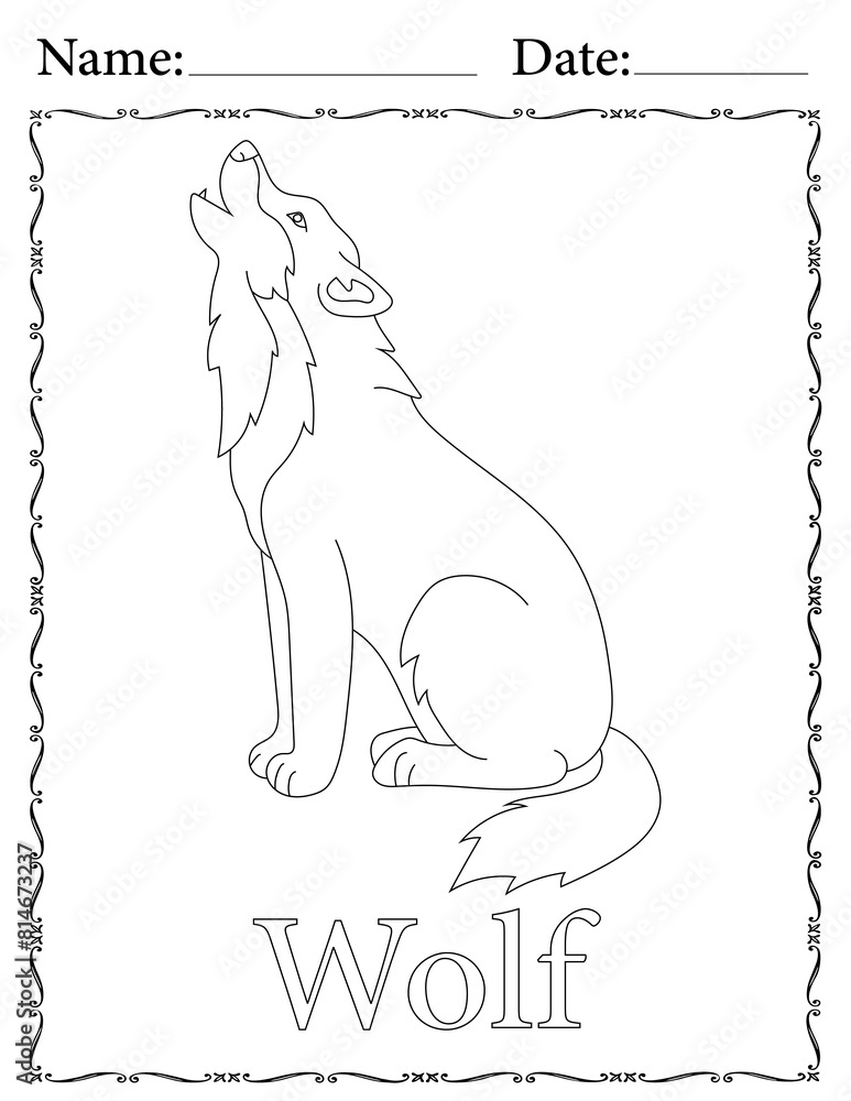 Wolf Coloring Page. Printable Coloring Worksheet for Kids. Educational ...
