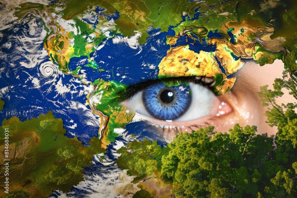 Global Vision: An Artistic Representation of a Human Eye with a World ...