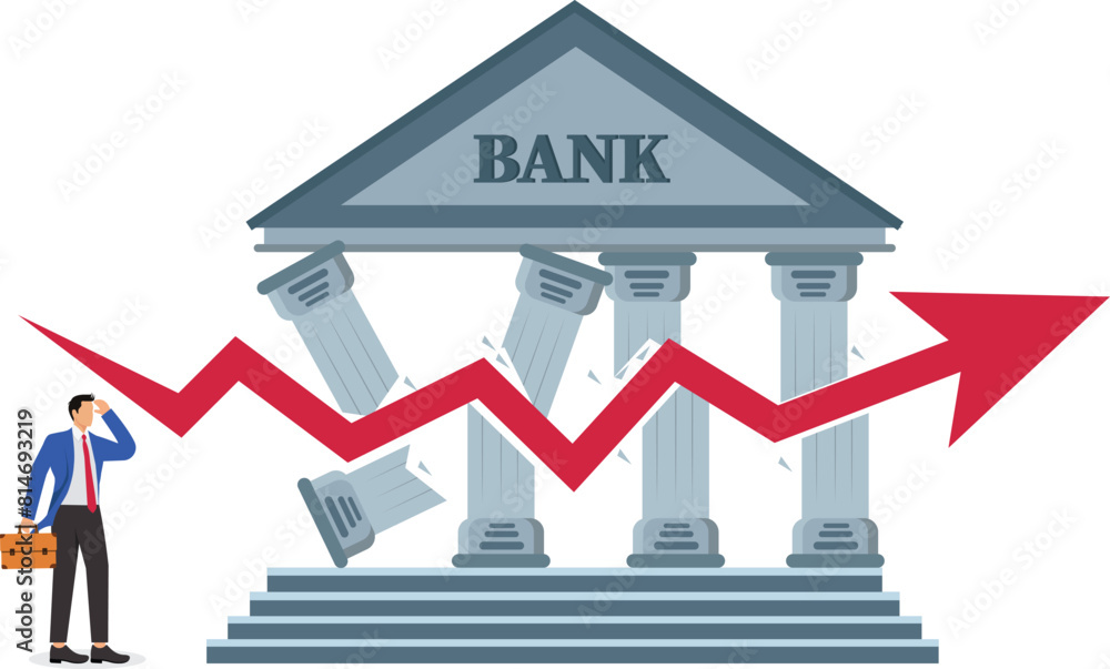Banking collapse concept illustration, financial crisis, ruined bank ...