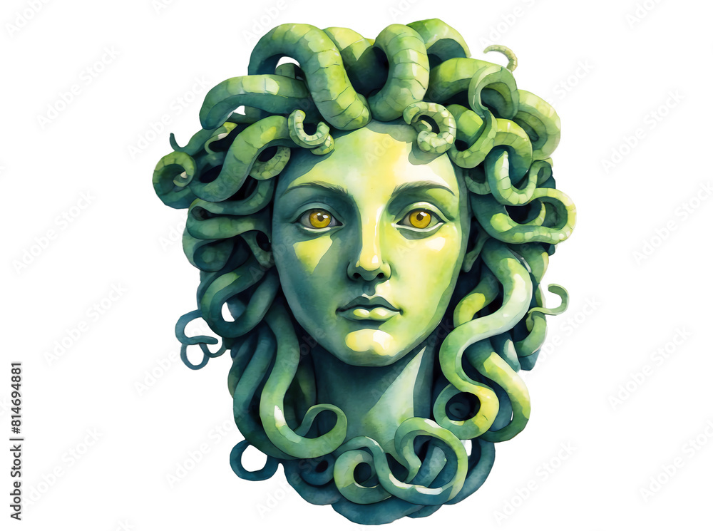 medusa head statue watercolor painting illustration isolated ...