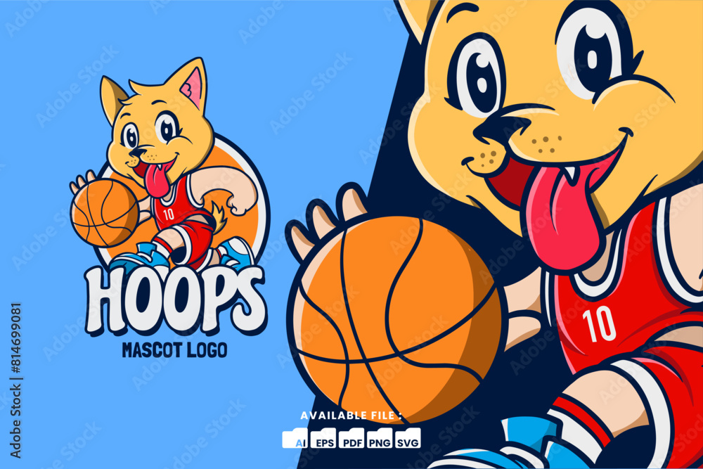 Cartoon Animal Design Dog Playing Basketball Mascot Logo Stock Vector ...