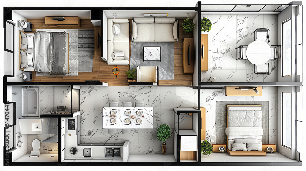 Modern Apartment Floor Plan Layout in Monochrome Stock Illustration ...