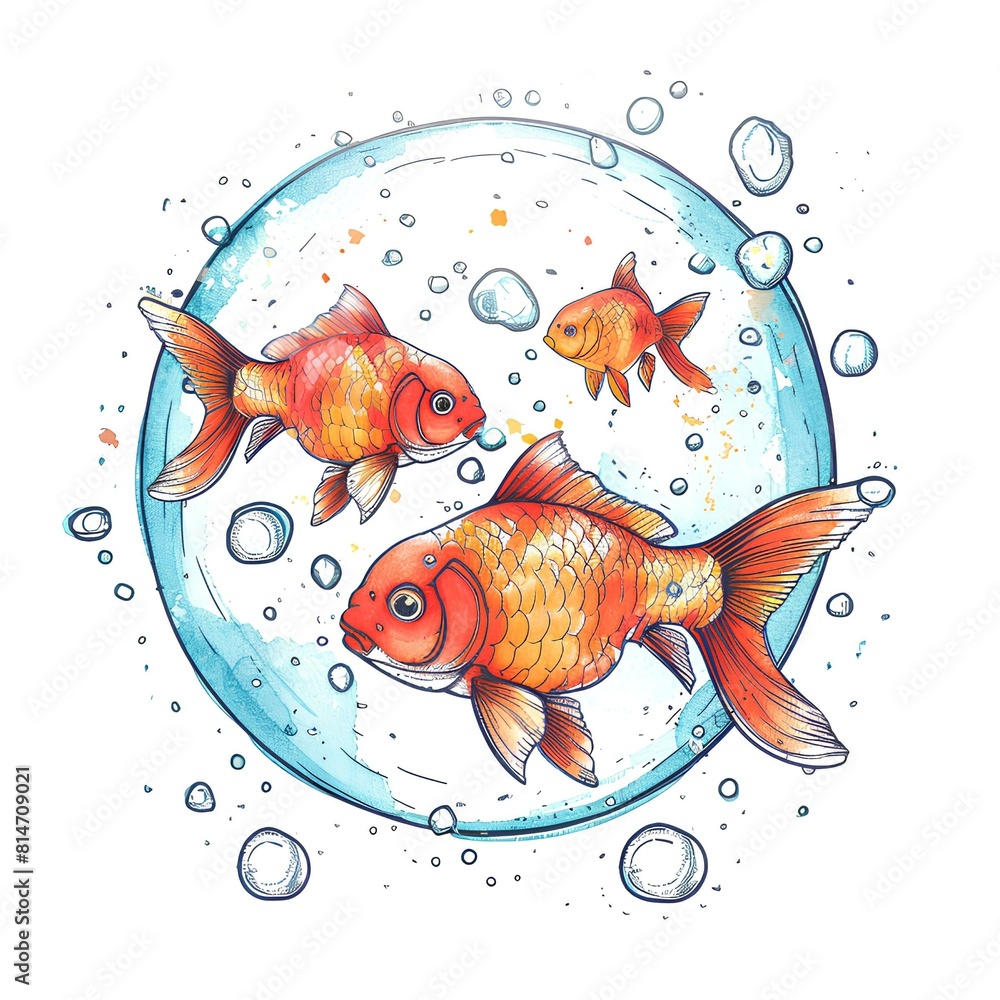 Graphical illustration with three fish underwater , fishmonger ...