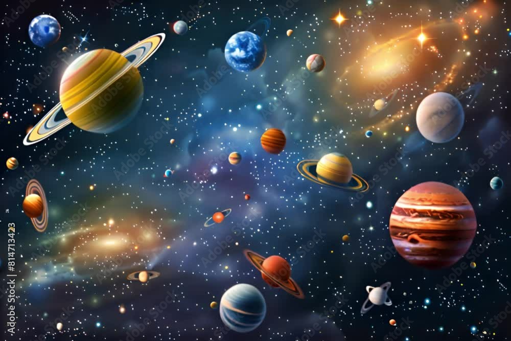 Realistic space background with all planets of solar system Stock Video ...