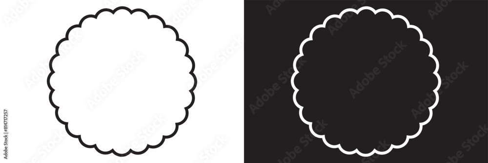 Scalloped circle shape and frame icon. Clipart image isolated on white ...