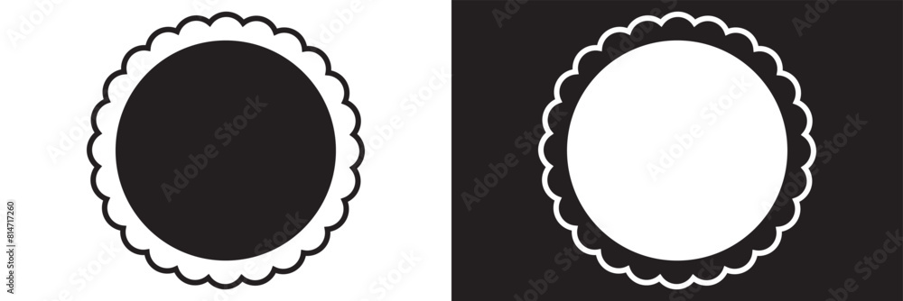 Scalloped circle shape and frame icon. Clipart image isolated on white ...