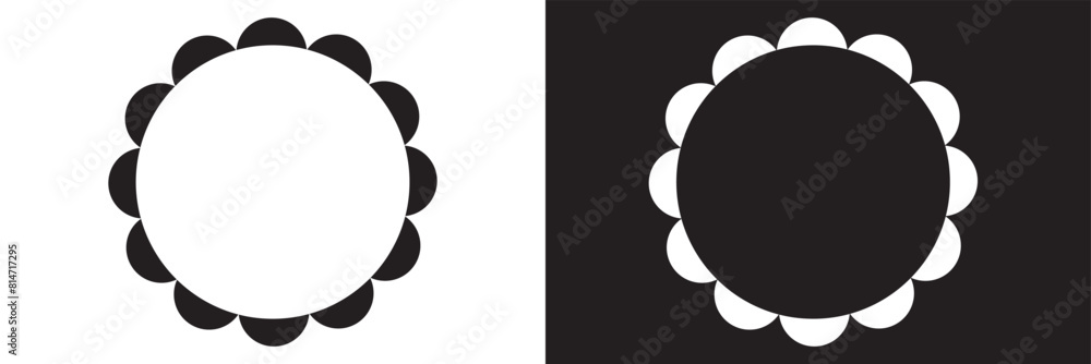 Scalloped circle shape and frame icon. Clipart image isolated on white ...