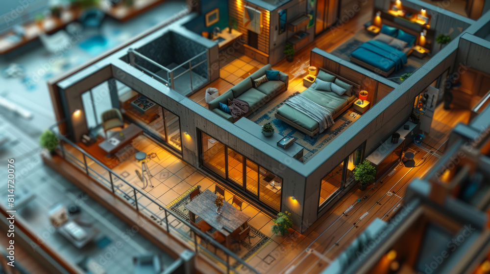 Architectural Model of a Modern Residential House on Blueprints Stock ...