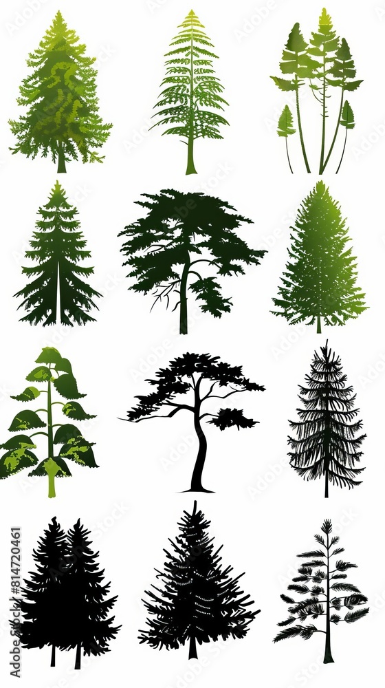 A collection of different types of trees. The trees are in different ...