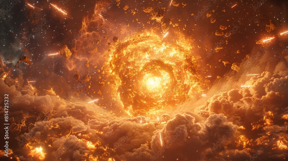 Epic cinematic scene of a supernova remnant as the backdrop for a space ...