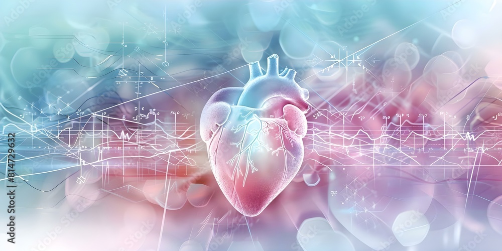 Medical heart health care background with human heart cardiogram ...