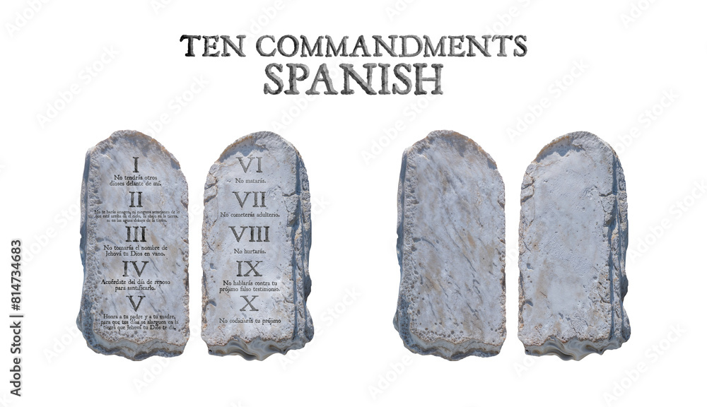 The Ten Commandments in SPANISH. Stone table with and without the ...