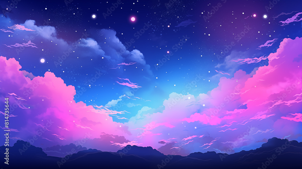 Hand drawn cartoon beautiful night starry sky scenery illustration ...