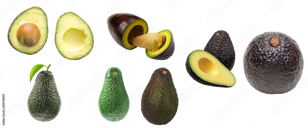 Foto de Avocado and avocadoes with transparent white background. Green ...