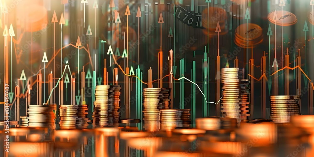 Financial Growth: Digital Background with Coins, Graphs, Arrows, and ...