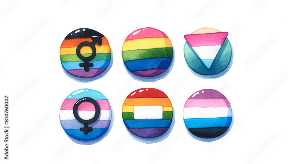 Illustration of diverse LGBTQ+ pride flag badges, perfect for Pride ...