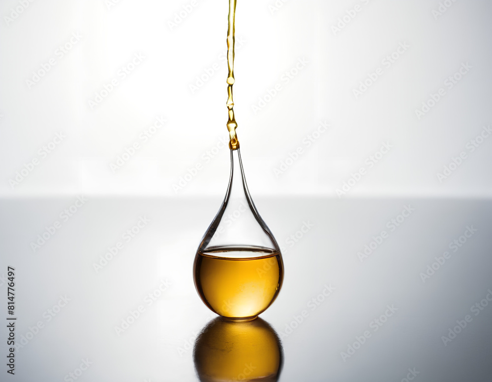 Golden liquid droplet isolated on transparent,yellow drop of fuel or ...