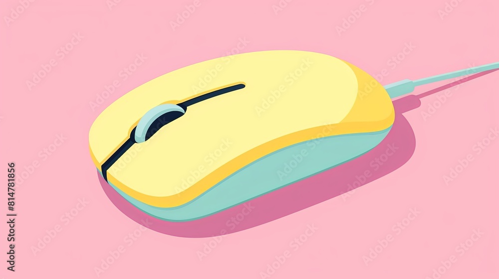 Retro computer mouse with yellow and teal body on pink background ...