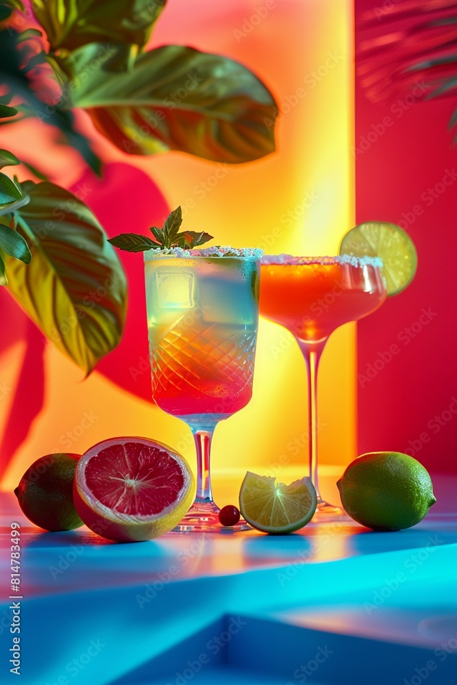 ภาพประกอบสต็อก Technicolor Tipples Render a collection of cocktails in ...