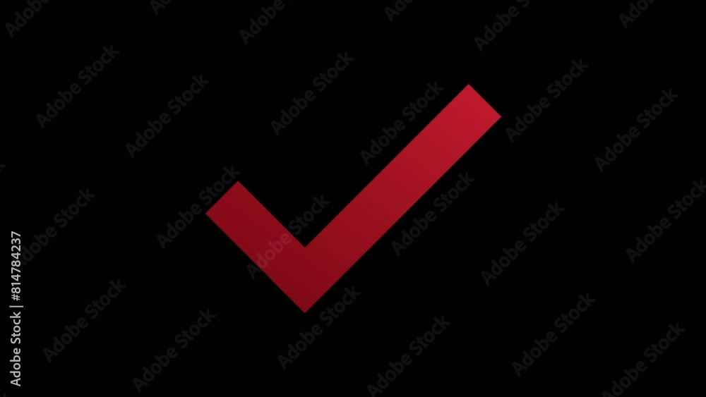 Animated red icon of check mark. Red simple line check mark on black ...