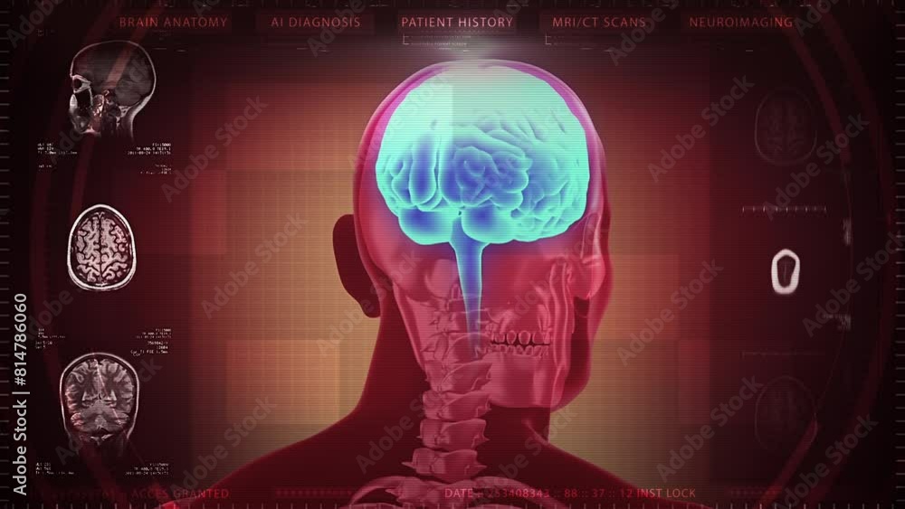 High Tech Interface 3D Human Body, Brain And MRI. Electrical Impulses ...