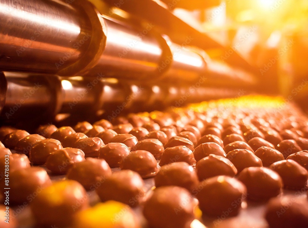 Automated preparation of sweets, candy factory conveyor belt, food ...