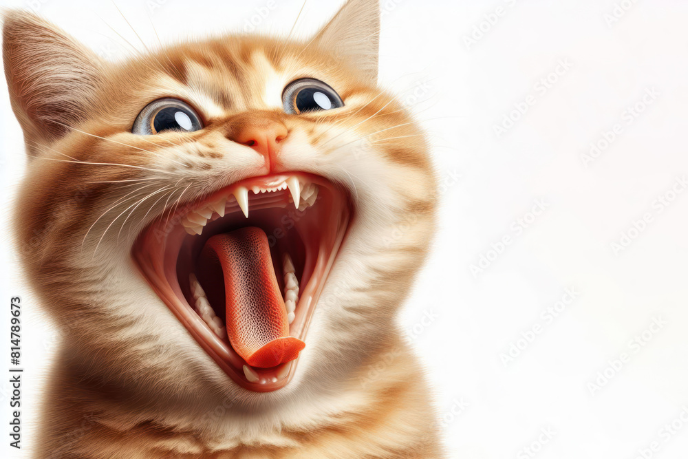 Cat roaring with laughter with a comical expression Isolated on white ...