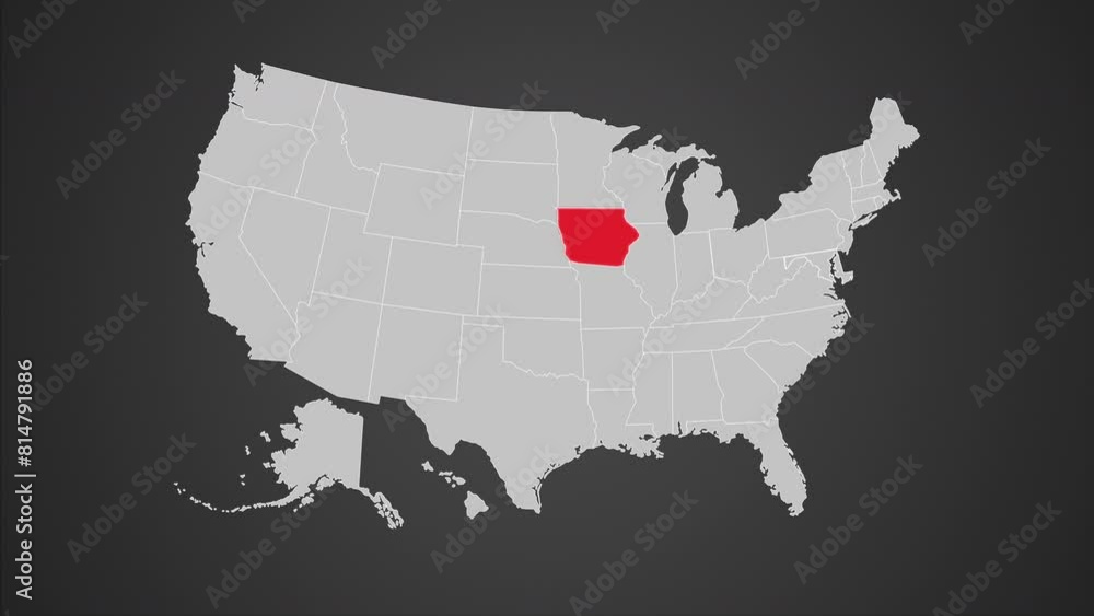 Iowa on USA map red outline shape blinking animation Stock Video ...