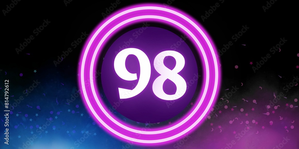 Number 98. Banner with the number ninety eight on a black background ...