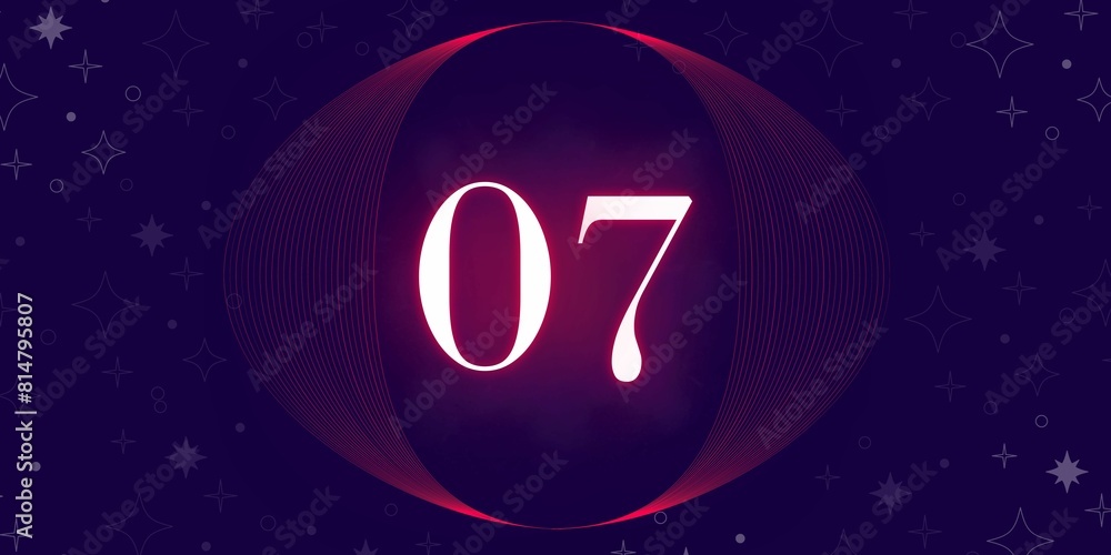 Number 07. Banner with the number seven on a blue background and blue ...
