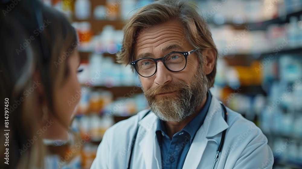 The pharmacist takes a moment to explain the dosage and instructions ...