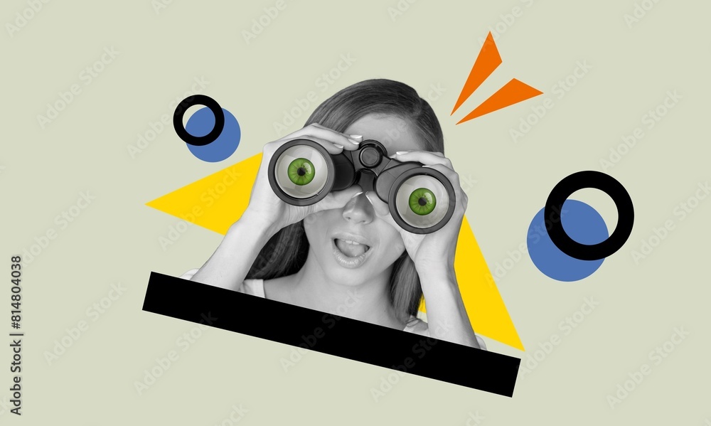 Composite illustration of funny person staring with binocular Stock ...