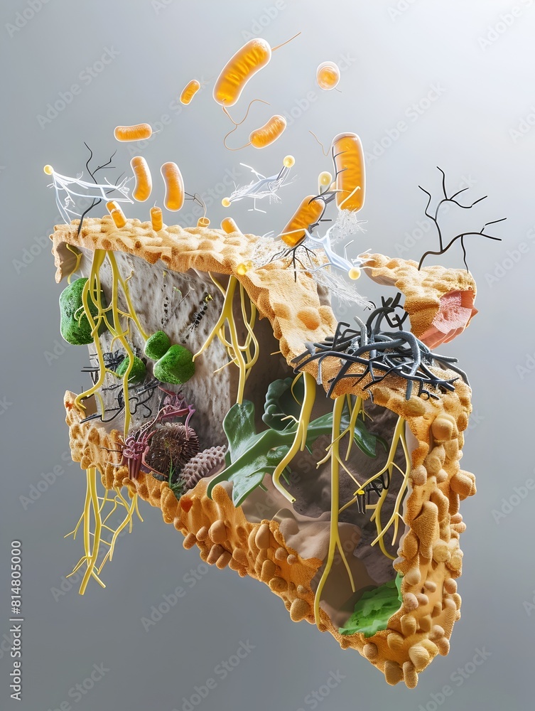 3D Rendered Diagram of Bacterial Role in Cellulose Degradation in ...